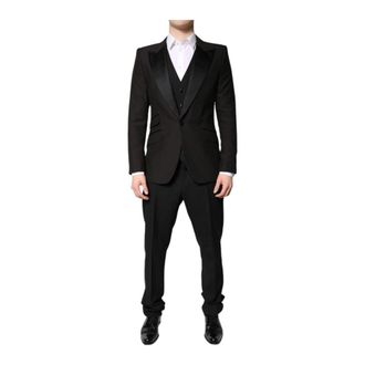 Dolce & Gabbana Luxuri&ouml;ser Formeller 3-Teiliger Anzug mit Weste - - Suits - Herren - Schwarzk - XL