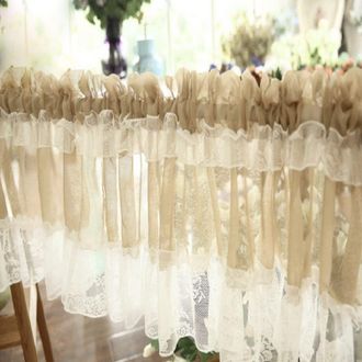 A.Monamour Gardine Scheibengardinen Kurzstores Braun Transparenter Voile Spitze Tüll Bestickt Mit Rüschen Kurzvorhang Kurzgardinen Küchengardine Volants Küche Fe