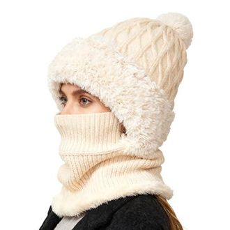 Generic Chapeau en Tricot pour Femme pour lHiver,Bonnet &Agrave; Capuche 3D Pour Le Visage Thermique | Chapeau Respirant En Tricot | Pour le Ski en Int&eacute;rieur et Ext&eacute;