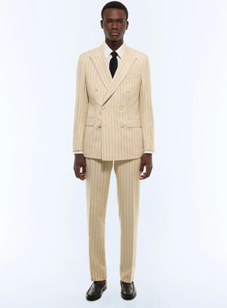 Fursac Costume crois&eacute; en coton et lin &agrave; rayures - Taille 44 - Homme