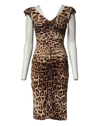 Dolce & Gabbana Womens Brown Leopard Sleeveless Sheath Midi Dress 05+se
