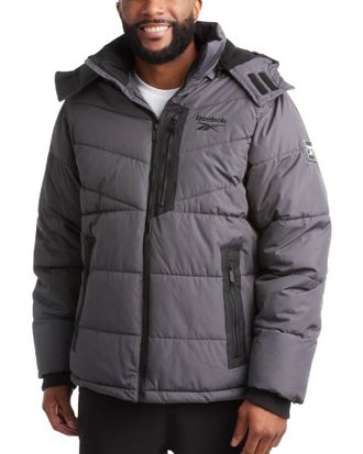 Reebok Herren Wintermantel Heavy Weight Bubble Puffer Parka Outerwear Skijacke f&uuml;r M&auml;nner (M-XXL), Dunkelgrau, Large