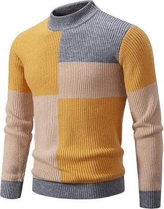 Generic Pull à col roulé pour homme, coupe ajustée, col roulé, doux et chaud, pull tricoté à col roulé pour homme, pull dhiver confortable, jaune, XXL