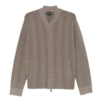 Emporio Armani Veste Blouson &agrave; Chevrons - Homme - Pulls - Brun - Taille: XL