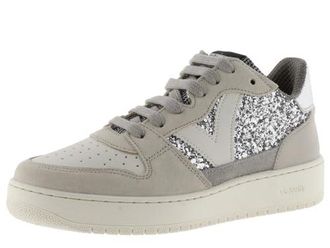 Victoria Basket Basse Madrid Paillettes & Pièces en Croûte De Cuir & Arrière Métallisée 1258261 pour Femme Plata 36
