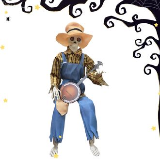 Generico Halloween-Skelette - lustige animierte Banjo-Skelette mit beweglichen Armen und leuchtenden Augen, Musik spielt Statue | gruselige Dekoration mit Soun