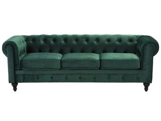 Beliani Klassisches Chesterfield Sofa Samtstoff Polstersofa 3-Sizter gr&uuml;n Chesterfield