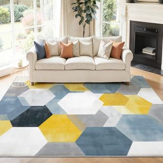 Generic Tapis &agrave; Motif G&eacute;om&eacute;trie Abstraite Moderne Grand Antid&eacute;rapant &agrave; Poils Courts Doux Chambre Poil Ras de Sol Gris Bleu, 160 x 230 cm