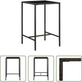 vidaXL Gartenstuhl - Garten-Bartisch Braun 70x70x110 cm Poly Rattan und Glas