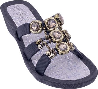 Linea Scarpa Damen Badeschuhe Korfu mit elegantem Dekor und Absatz - Innensohle Kork Optik - (Schwarz, Numeric_40) - f&auml;llt eher klein aus