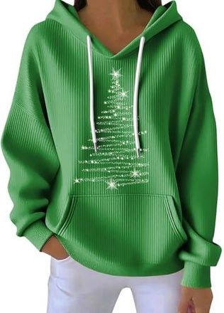 Generic Sweat à capuche décontracté pour femme avec inscription « Merry Christmas » - Joli Père Noël imprimé - Pull ample décontracté à manches longues - Pull