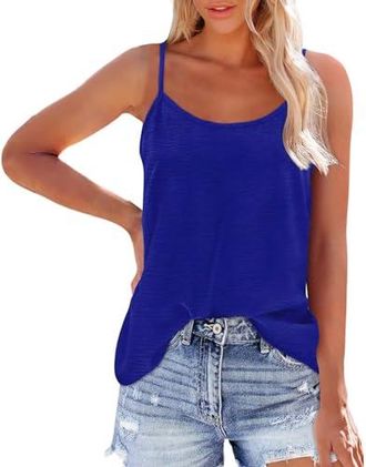 Generic Camisole &agrave; bretelles spaghetti r&eacute;glables pour femme - Col carr&eacute; - Coupe ample - Sans manches - Pour l&eacute;t&eacute; - D&eacute;contract&eacute; - Tendance - Fluide - Solide - 