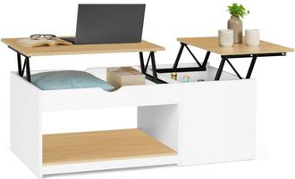 IDMarket Idmarket - Table basse 2 plateaux relevables eyla avec coffre bois blanc et façon hêtre