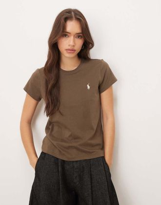 Polo Ralph Lauren T-Shirt in Braun mit Markenlogo und Rundhalsausschnitt-Brown