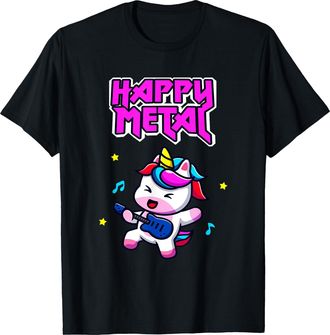 Foxxy Merch Happy Metal Einhorn lustiges Heavy Rock Musiker Unicorn T-Shirt