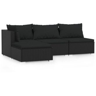 vidaXL Vidaxl - Salon de jardin 4 pcs avec coussins Noir Résine tressée