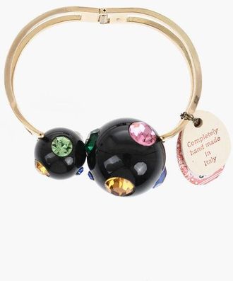 Sveva Collection Golden Metal COMETA Bracelet Embellished with Multicolored C size Unic
