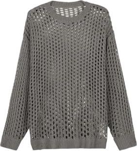 Generic Tenue ajour&eacute;e pour homme en tricot transparent - Style d&eacute;contract&eacute; g&eacute;om&eacute;trique vintage, gris, XL