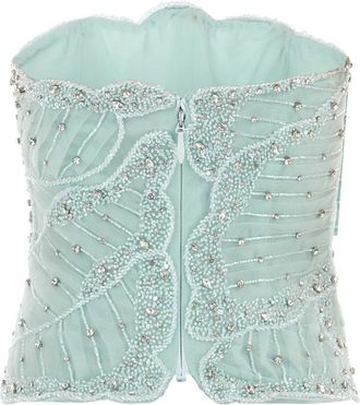 Costarellos Womens Light-Blue Tulle Fiori Bodice Exterior: Nylon Lining: Maglie Sweater