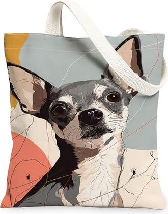 Generic Sacs fourre-tout en toile pour chien artistique, sacs d&eacute;picerie r&eacute;utilisables, l&eacute;gers et lavables avec bandouli&egrave;re pour Tra, gris, 13x15 Inch