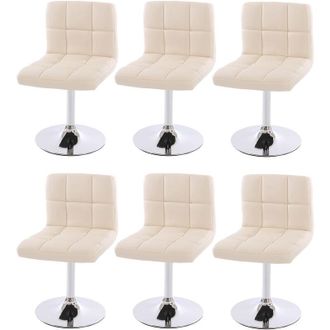 Hhg 6er-Set Esszimmerstuhl Drehstuhl Stuhl Cadiz Kunstleder Chrom creme