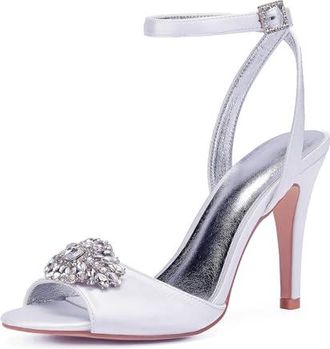 Generic Chaussures De Mariage Femme Talon Aiguille Mariée Bride Haut Chaussure Bout Ouvert Mariage Chic Heel Sandales 10.5Cm,Blanc,39 EU