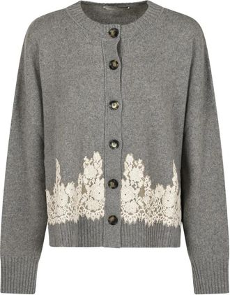 Alberta Ferretti Strickjacke mit Spitzeneinsatz - - Knitwear - Damen - Grau - L