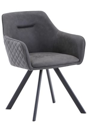 Homin Armlehnstuhl, Schwarz, Graubraun, Metall, Textil, eckig, 59x80x60 cm, Stoffauswahl, Sitzfläche 180° drehbar, Esszimmer, Stühle