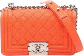 Chanel Sac bandouli&egrave;re Boy en cuir grain&eacute; Pre-owned - Femme - Pre-owned - Orange - Taille: ONE Size