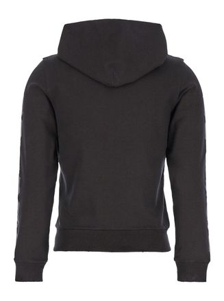 Balenciaga Womens Black Zip-Up Hoodie With Gothic Print Cotton Sweatshirts Sweater