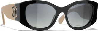 Chanel Oval Sonnenbrille - - Accessories - Damen - Schwarzk - 53 MM