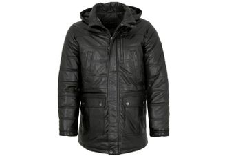 Bugatti Lederjacke Thunder Bugatti - Herren Lederjacke Steppjacke Longjacke Lammnappa schwarz