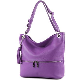 modamoda.de T143 - ital. Leder Schultertasche Umh&auml;ngetasche, Farbe:Purple