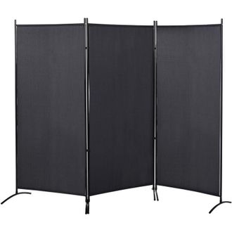 HOMCOM Homcom - Paravent 3 panneaux sur pied brise-vue s&eacute;parateur m&eacute;tal &eacute;poxy polyester haute densit&eacute; anthracite