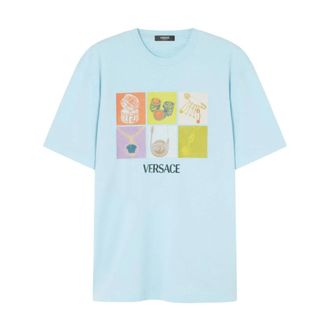 Versace Blau Logo Print Crew Neck T-shirts - - Tops - Herren - Blau - S