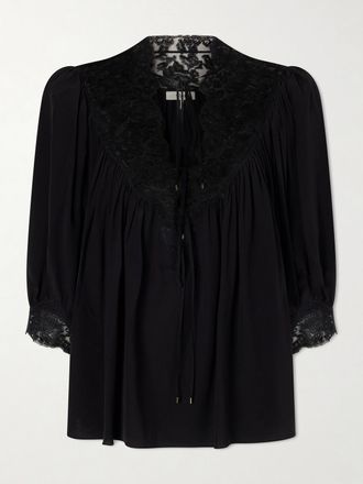 Chlo&eacute; Blouse En Cr&ecirc;pe De Chine De Soie Biologique &Agrave; Finitions En Dentelle - Noir