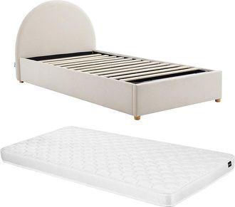 Vente-Unique Lit Coffre 90 x 190 cm - Velours c&Ugrave;tel&Egrave; - Beige + Matelas - LIRIMO