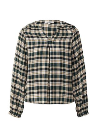 s.Oliver Langarmbluse Bluse Karo-Bluse mit Faltendetail und elastischen &Auml;rmelb&uuml;ndchen