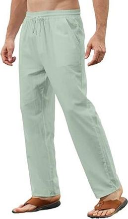 Generic Pantalon dentra&icirc;nement en coton et lin pour homme, couleur unie, coupe ample, d&eacute;contract&eacute;, l&eacute;ger, taille &eacute;lastique, pantalon coupe r&eacute;guli&egrave;re, Vert, XX