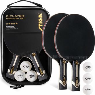 STIGA Sports Premium Tischtennis-Set für 2 Spieler - Enthält 2 ITTF zugelassene Paddel, 3 weiße 3-Sterne-Ping-Pong-Bälle und Tragetasche