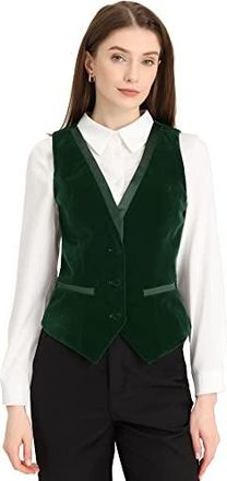 Allegra K Gilet R&eacute;tro en Velours de Costume dHalloween pour Femme Col en V Dos nageur Gilet Steampunk Vert fonc&eacute; S