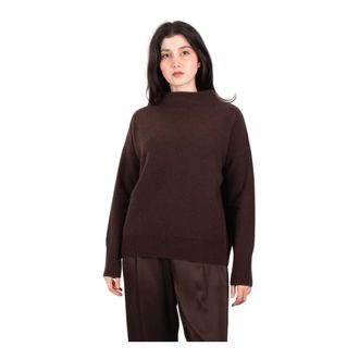 Vince Femme, Pulls, Brun, Taille: 36 FR Pull Douillet en Cachemire avec Col Chemin&eacute;e