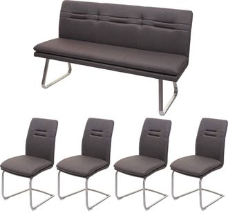 Mendler Esszimmer-Set HWC-H70, Esszimmergruppe Sitzgruppe Esszimmergarnitur, Stoff/Textil Edelstahl gebürstet - grau-braun 160cm