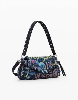 Desigual Mittelgro&szlig;e Tasche in Schwarz mit Graffiti-Design-Mehrfarbig