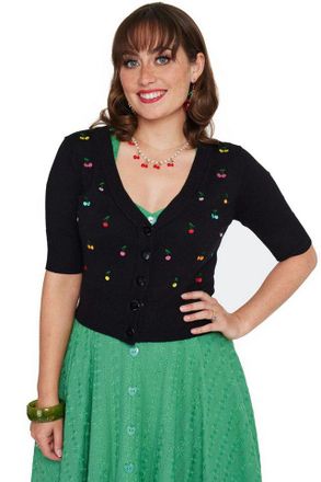 Voodoo Vixen Strickjacke Rainbow Cherry Cardigan Retro Vintage Kirschen
