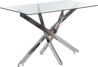 Beliani Esstisch transparent 120x70 cm rechteckig Sicherheitsglas Kreuzfuß Silber Maramo