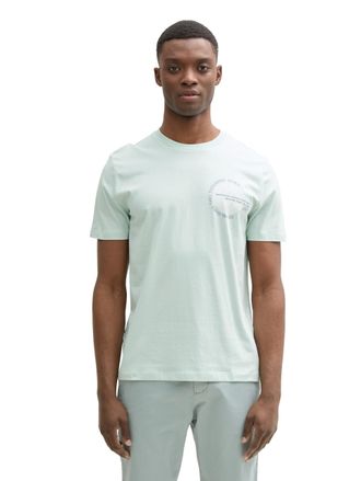 Tom Tailor Herren Basic T-Shirt mit Logo-Print,17549 - sea Foam, S