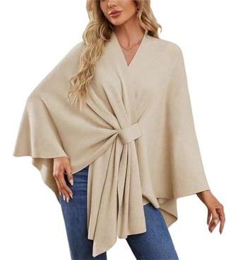 Generic Poncho &eacute;l&eacute;gant doux ouvert sur le devant pour le printemps, lautomne et lhiver, abricot, Taille unique