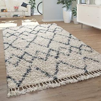 Paco Home Tapis Salon, Chambre/Poils Longs Shaggy Motifs Coloris Et Tailles Variés, Dimension:200x290 cm, Couleur: Crème 13