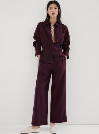 Mango Pantalon droit lin prune - Femme - XXS - MANGO